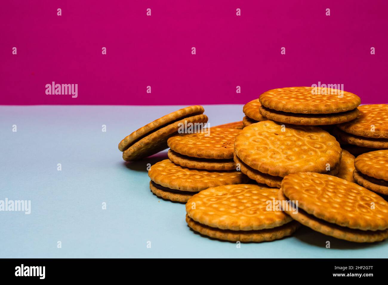 Round biscuits with chocolate cream, sandwich biscuits with chocolate ...