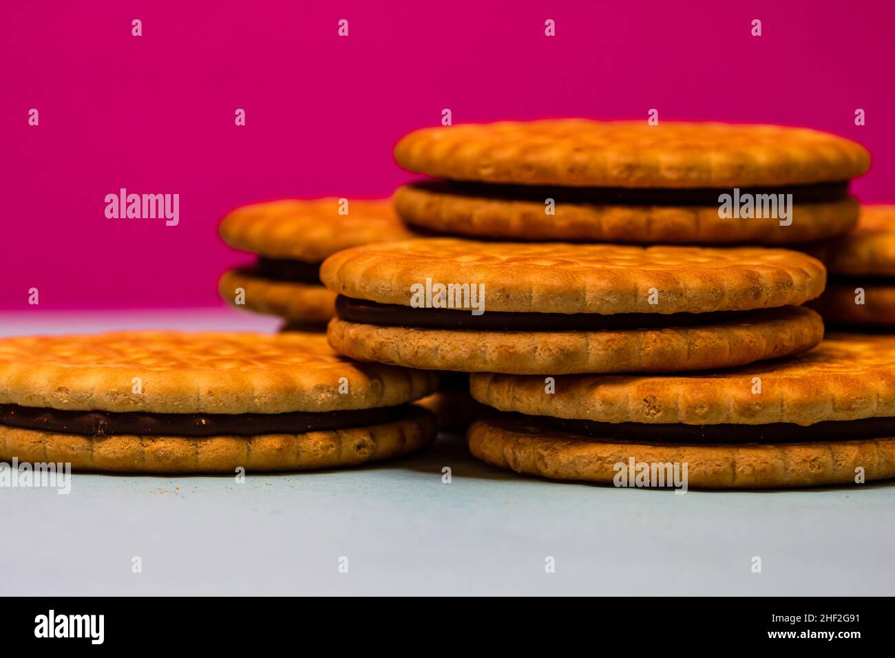 Round biscuits with chocolate cream, sandwich biscuits with chocolate ...