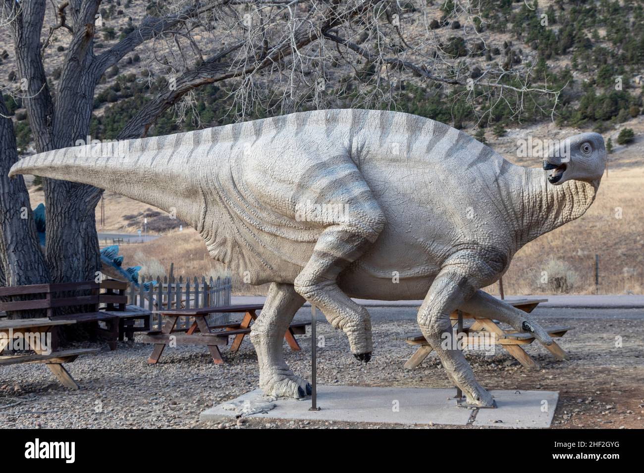 Morrison, Colorado - A life-sized model of an iguanodon at the entrance ...