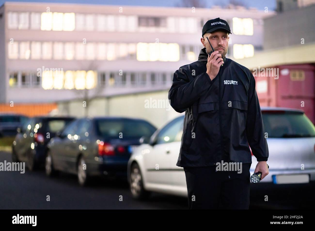 Car Parking Security Guard Officer Standing In Uniform Stock Photo - Alamy