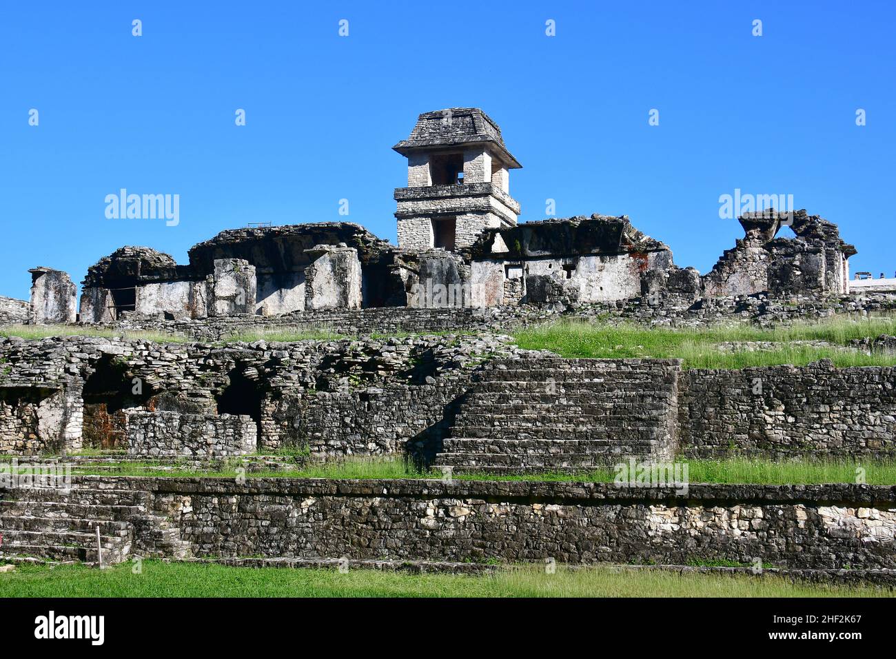The Palace (El Palacio), Palenque Archaeological site, Chiapas state ...