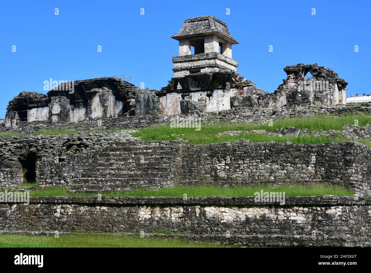 The Palace (El Palacio), Palenque Archaeological site, Chiapas state ...