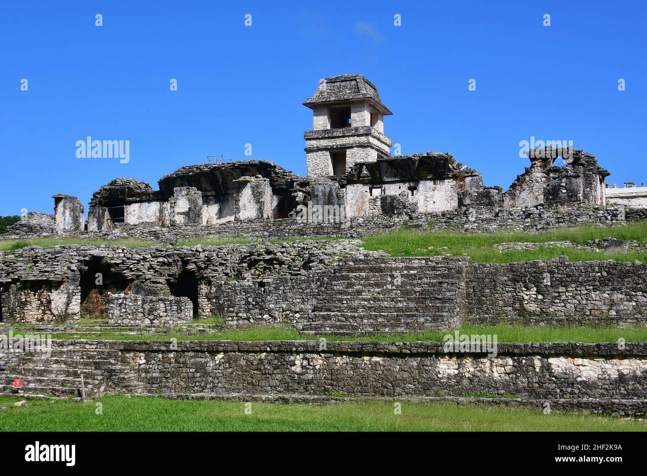 The Palace (El Palacio), Palenque Archaeological site, Chiapas state ...