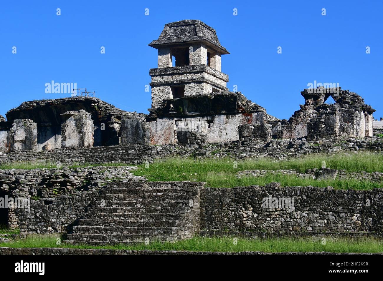 The Palace (El Palacio), Palenque Archaeological site, Chiapas state ...