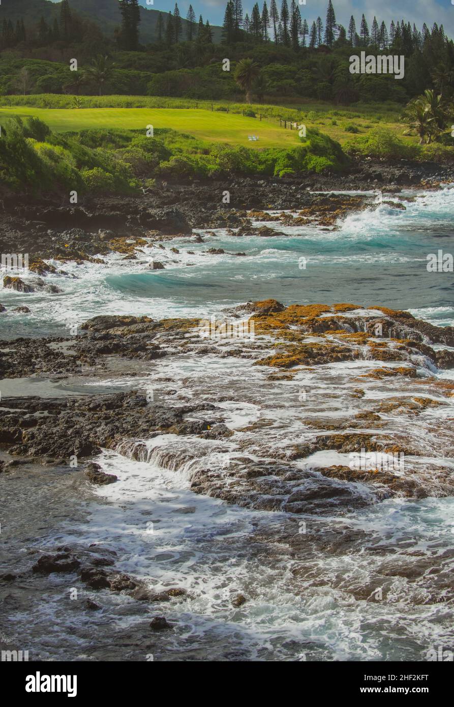 Sea stone beach, sea waves. Colorful blue sea background. The concept ...
