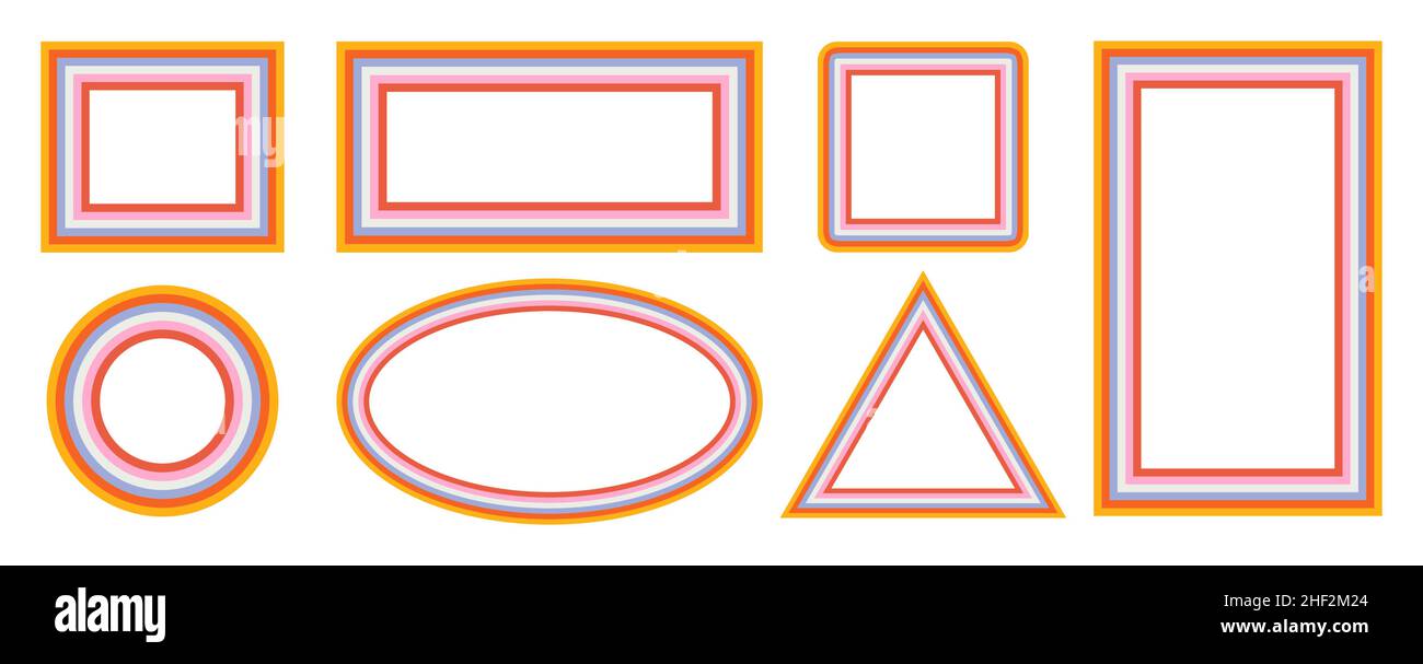set of rainbow frames in 1970s hippie style. patterns retro vintage 70s ...