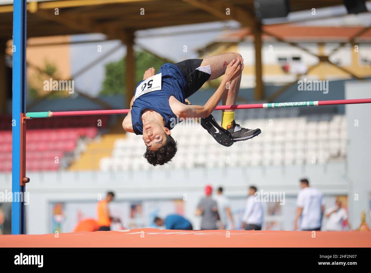 ISTANBUL, TURKEY - AUGUST 07, 2021: Undefined athlete high jumping ...
