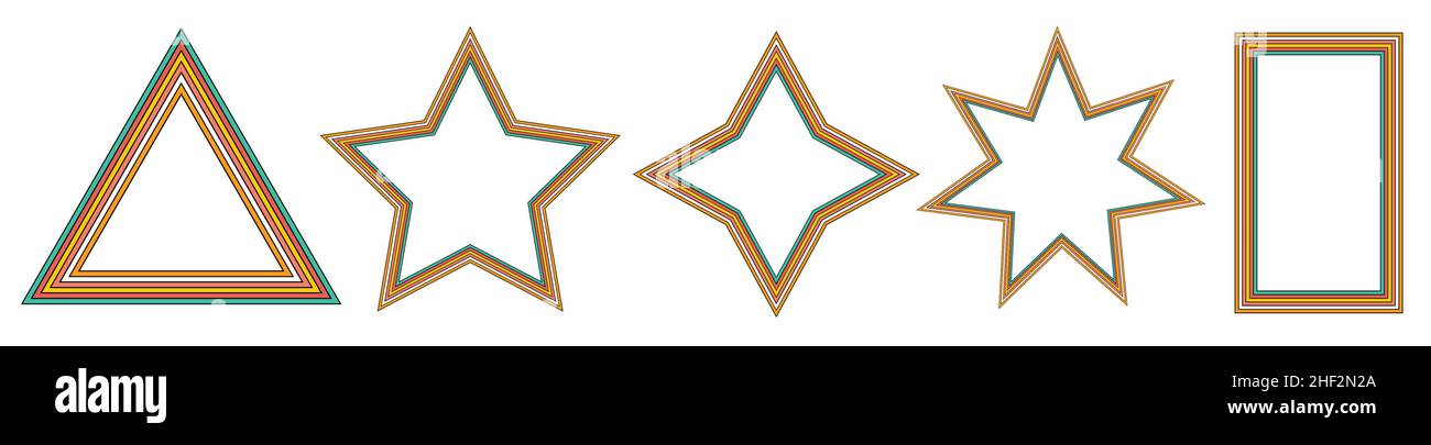 set of rainbow frames in 1970s hippie style. patterns retro vintage 70s ...