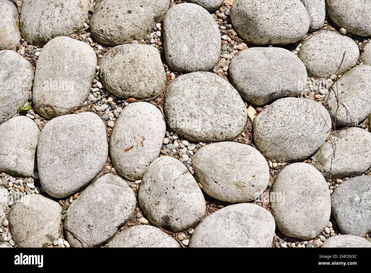 Texture of large smooth stones decoratively laid out on the ground ...