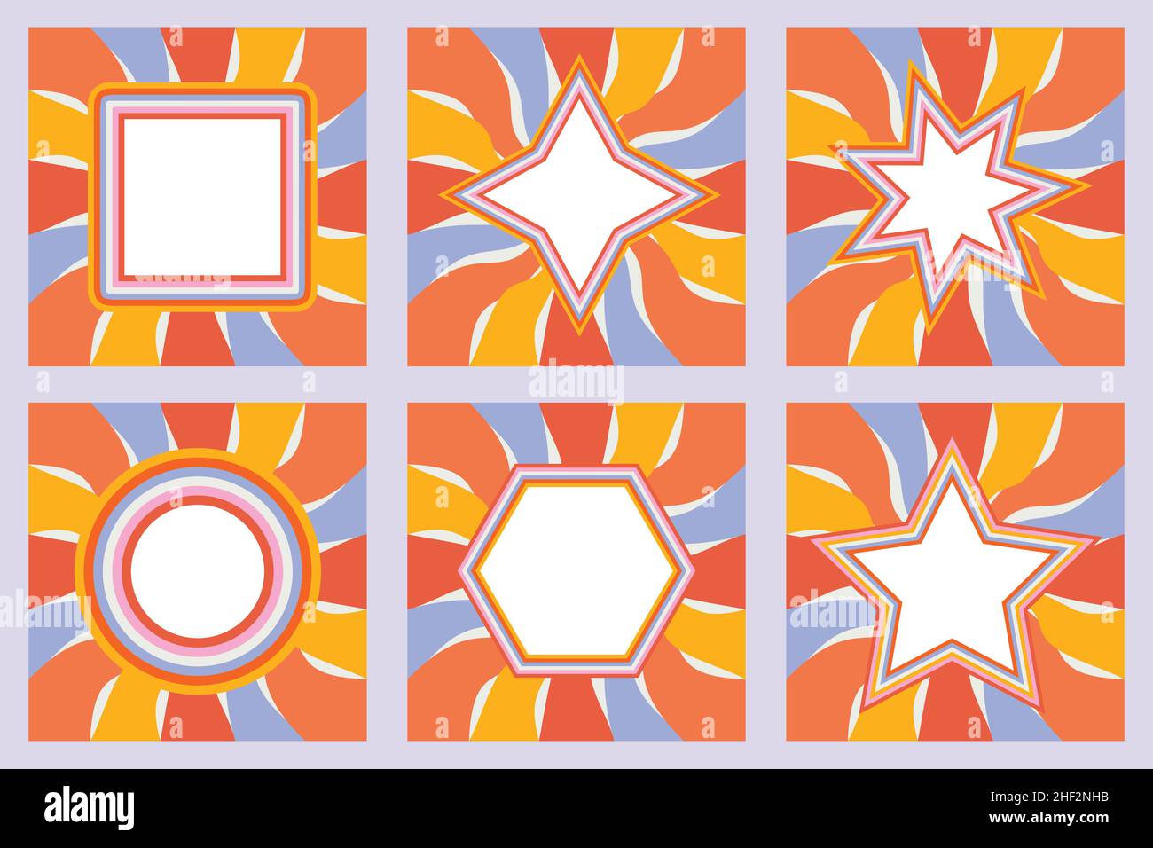 set of rainbow frames in 1970s hippie style. patterns retro vintage 70s ...