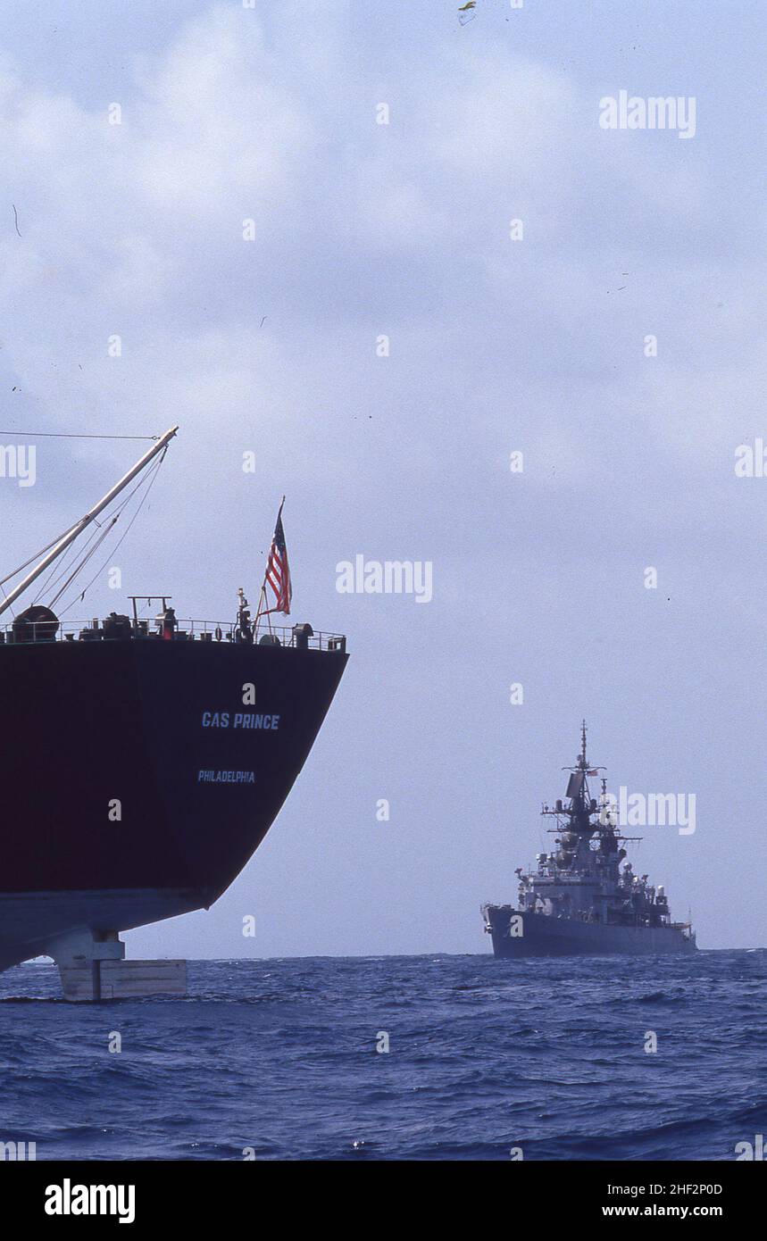 The tanker Bridgetown in the foreground with the tanker the USS Fox in ...