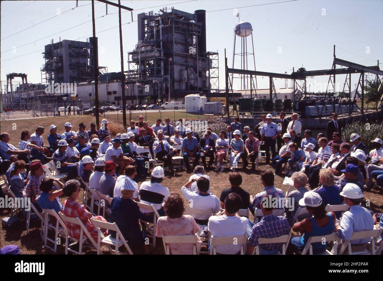 Waco, Texas USA, August 1992, Power plant workers participate in a ...