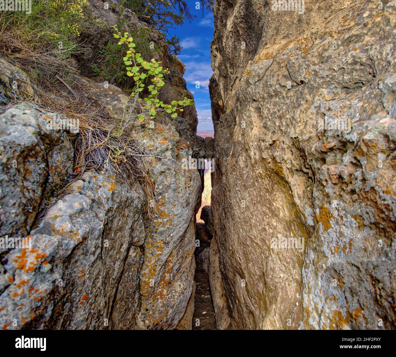 A narrow crevice between a section of cliff on Buggeln Hill on the ...