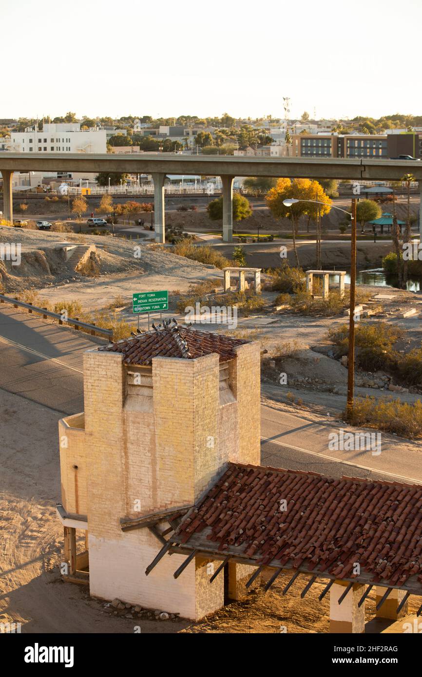Sunset aerial view of the downtown cityscape of Yuma, Arizona, USA ...