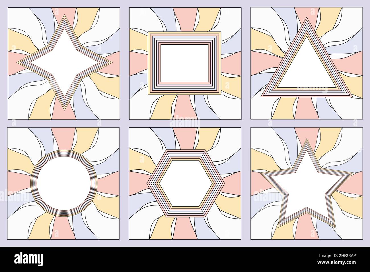 set of rainbow frames in 1970s hippie style. patterns retro vintage 70s ...