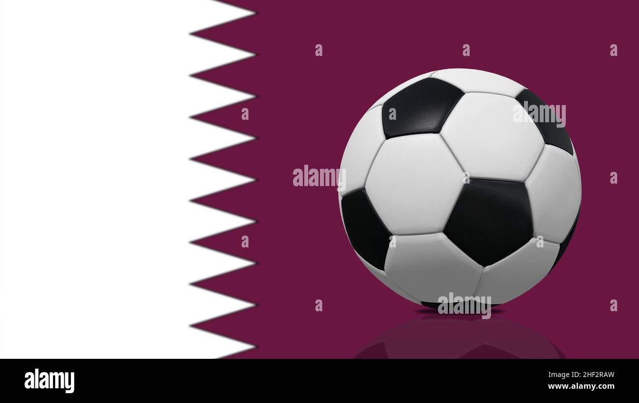 Realistic soccer ball on Qatar flag background, 3D illustration Stock ...