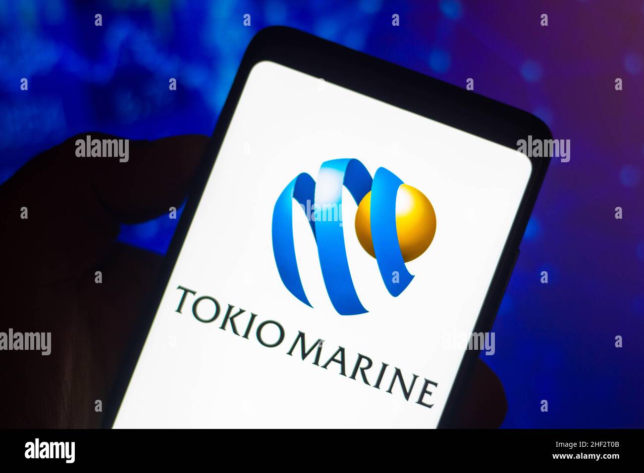 In this photo illustration, a Tokio Marine Holdings logo is seen ...
