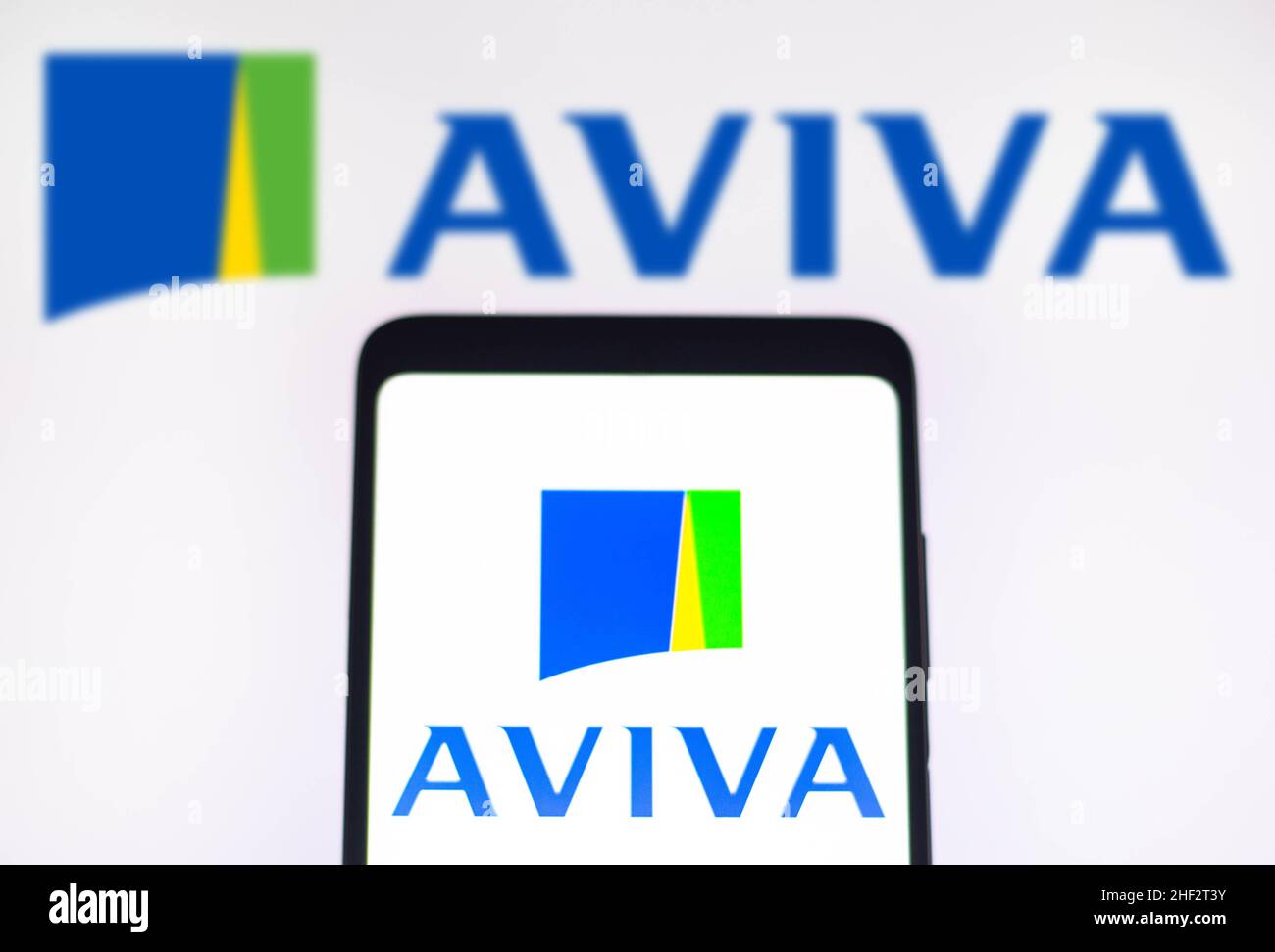 In this photo illustration, an Aviva plc logo is seen displayed on a ...