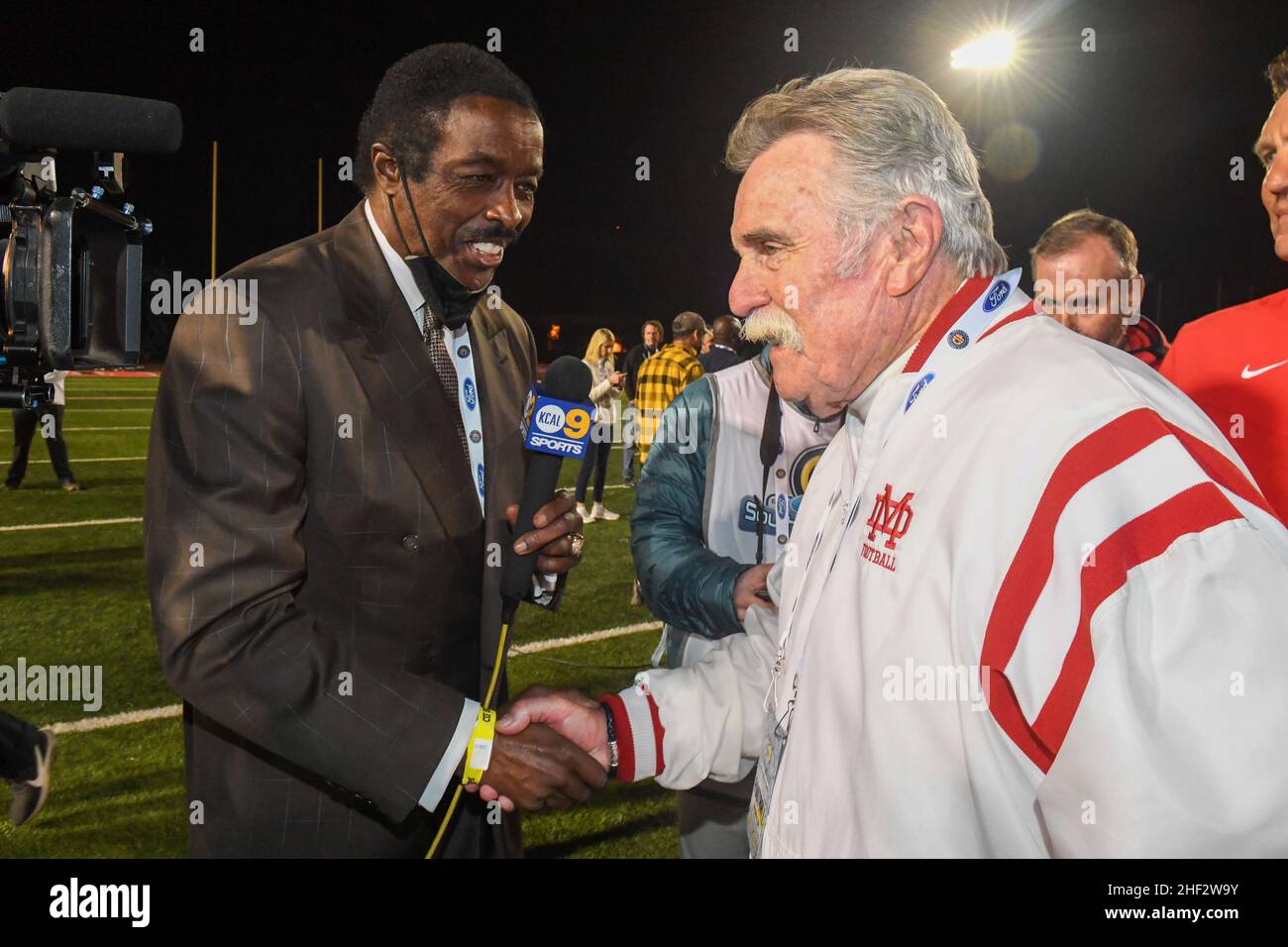 Mater Dei Monarchs head coach Bruce Rollinson speaks with KCAL-9 ...