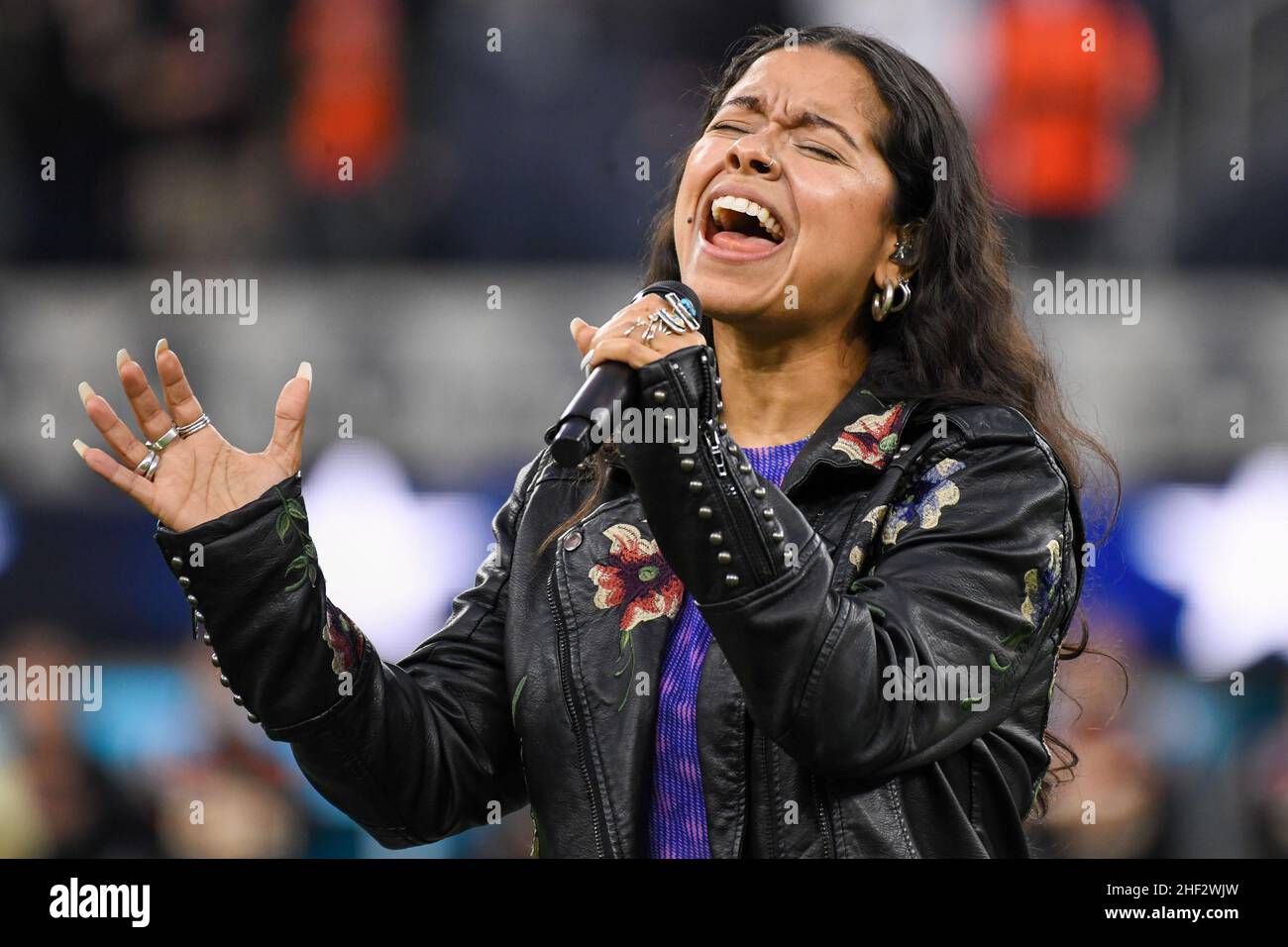 American singer Brooke Simpson performs the national anthem prior to an ...