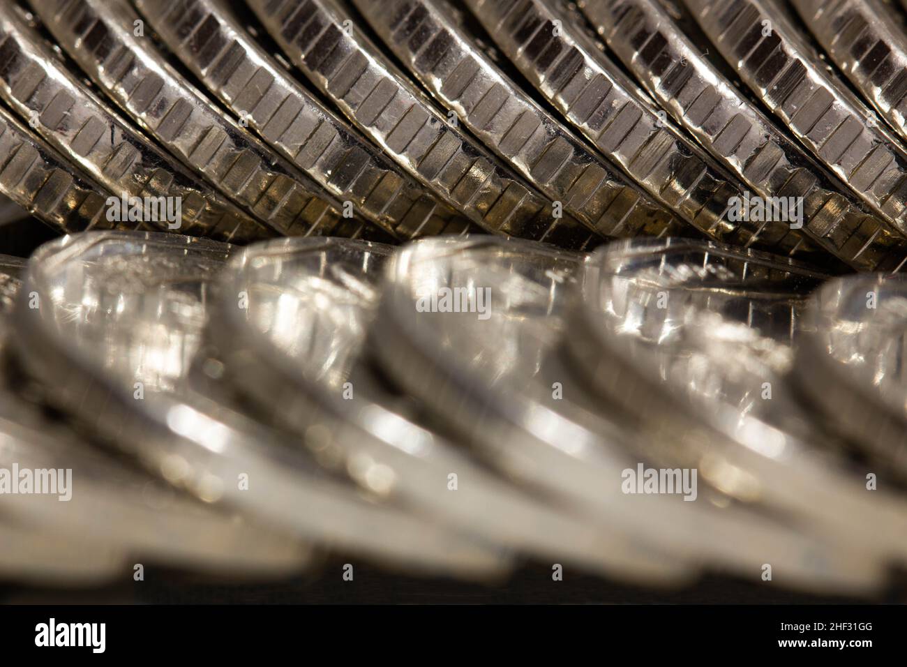 Lots of Nickel coins in a row. Beautiful money background. Coins ...