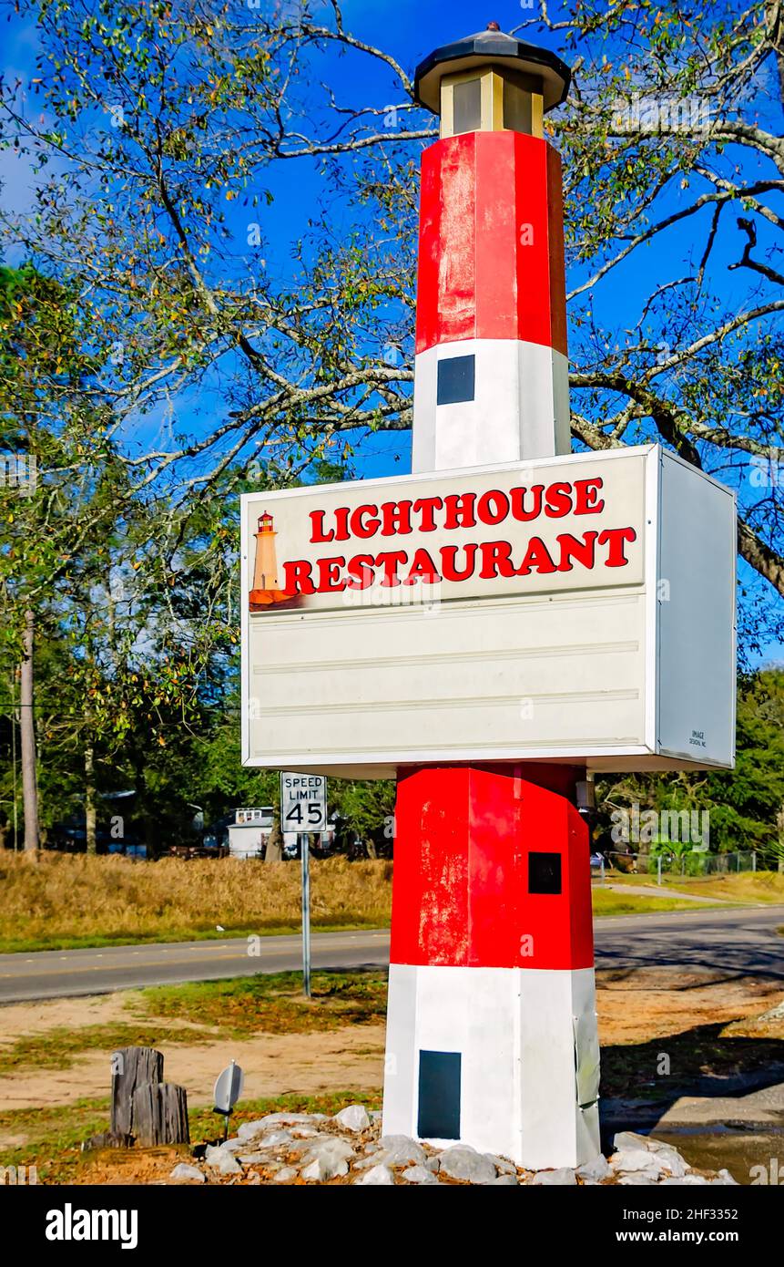 The Lighthouse Restaurant sign is pictured, Jan. 6, 2022, in Bayou La Batre, Alabama. The ...