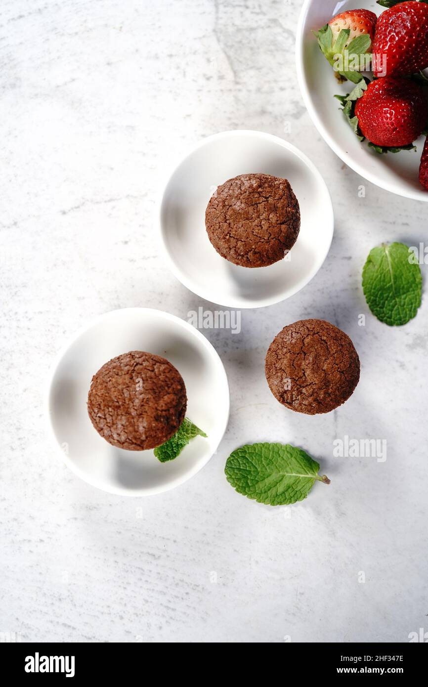Homemade mini Chocolate Molten lava cake, selective focus Stock Photo ...