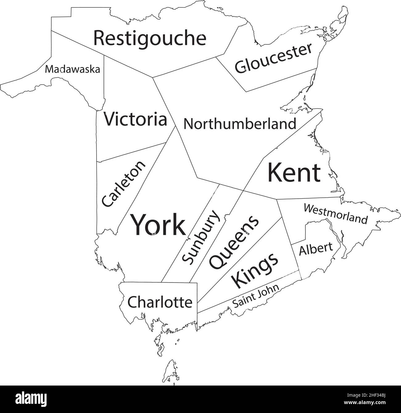 White flat vector administrative map of counties of Canadian territory ...