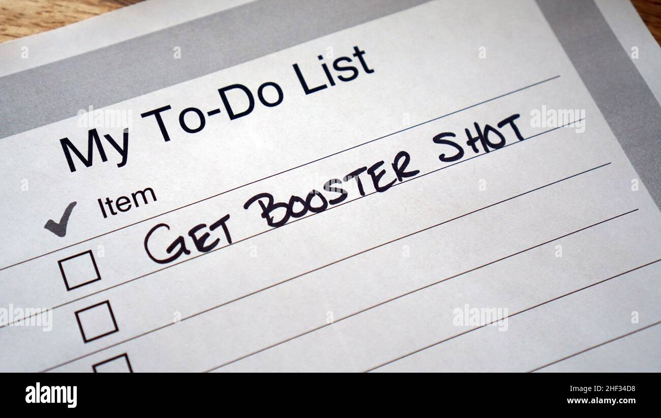 To do list reminder to get COVID-19 vaccine booster shot Stock Photo ...