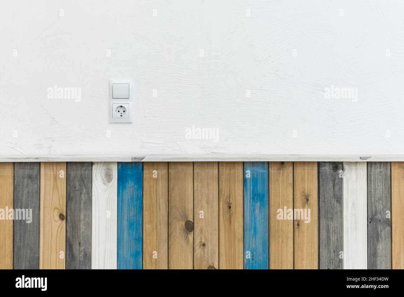 Wooden colored boards in the interior of the room with a white empty ...