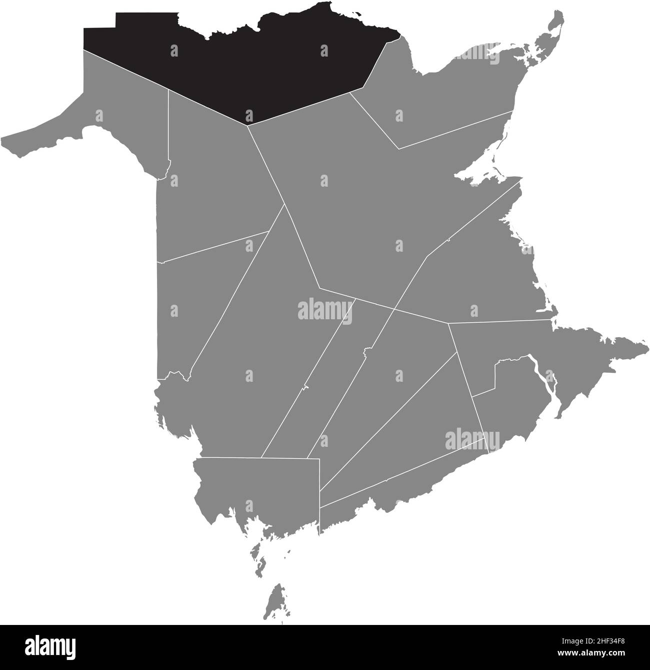 Black flat blank highlighted location map of the RESTIGOUCHE COUNTY ...