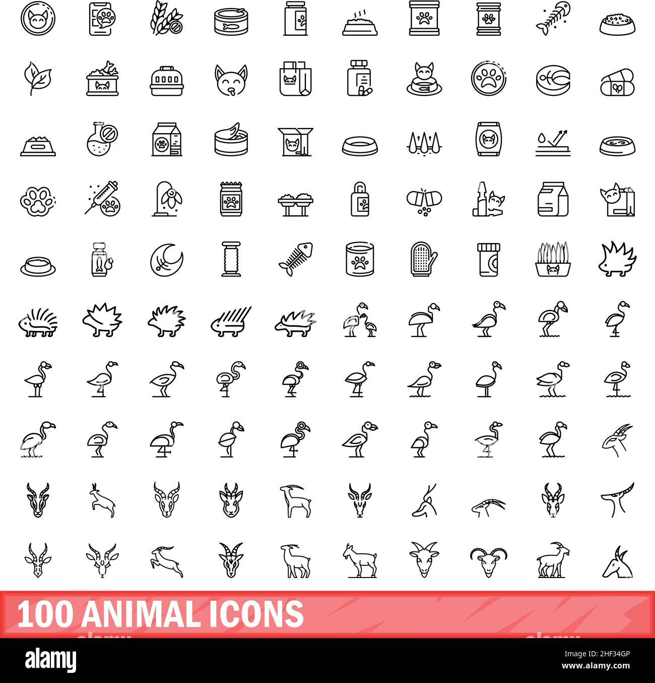 100 animal icons set. Outline illustration of 100 animal icons vector ...