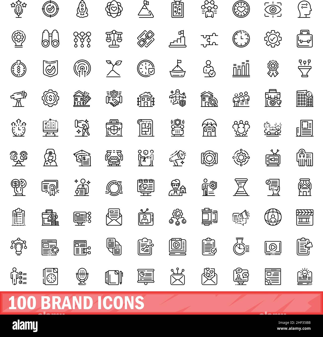 100 brand icons set. Outline illustration of 100 brand icons vector set ...