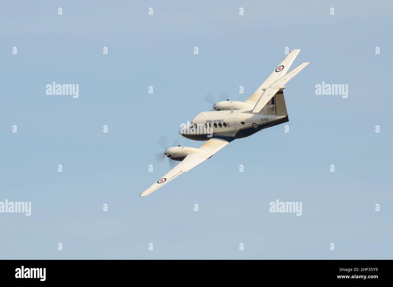Royal Air Force, RAF, Beechcraft B200 King Air plane ZK450 flying at an ...