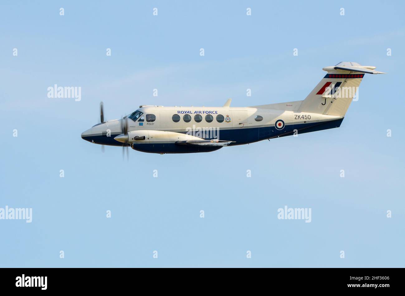 Royal Air Force, RAF, Beechcraft B200 King Air plane ZK450 flying at an ...