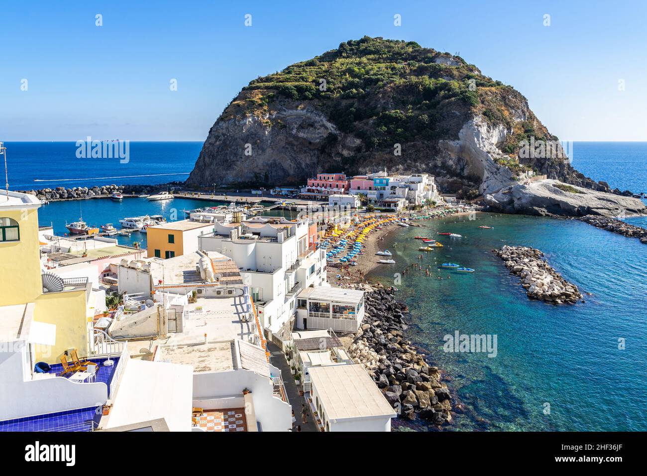 View of Sant’Angelo, a charming fishing village and popular tourist ...