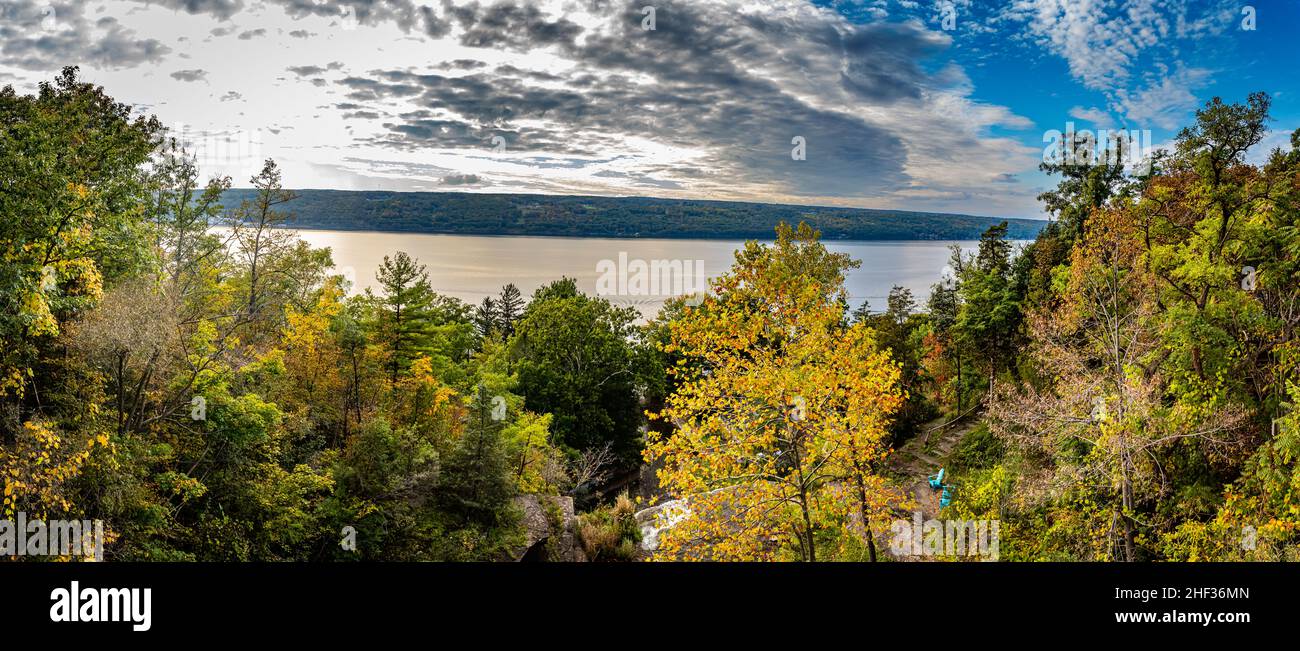 Seneca Lake at Hector Falls during the Autumn leaf color change in the ...