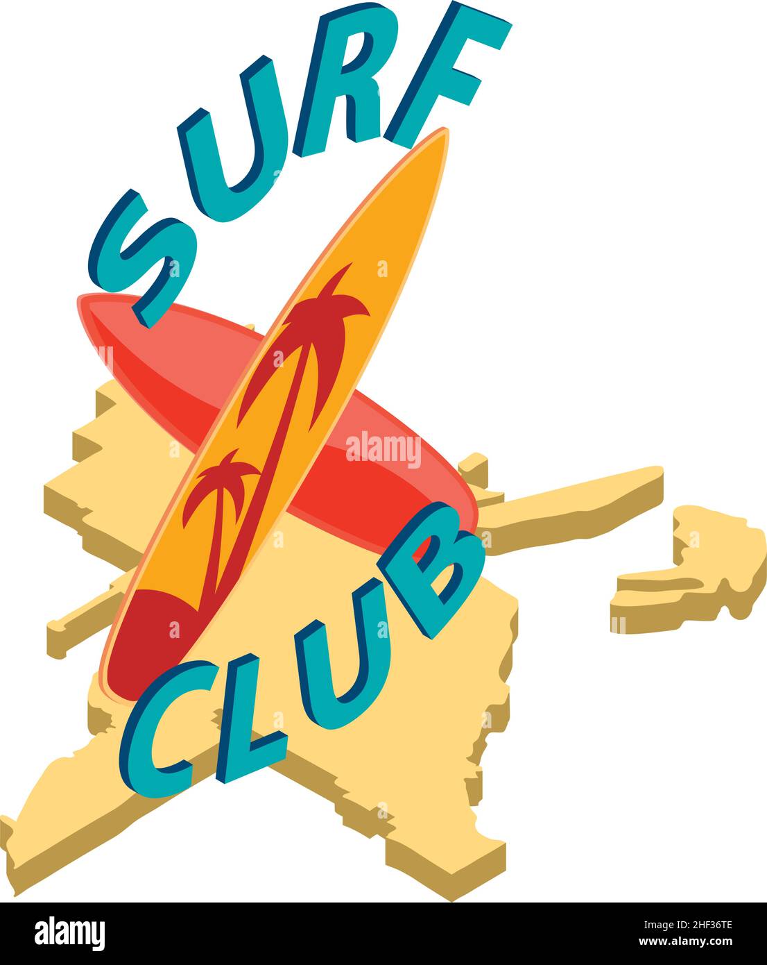 Surf club icon isometric vector. Crossed surfboard on florida map ...