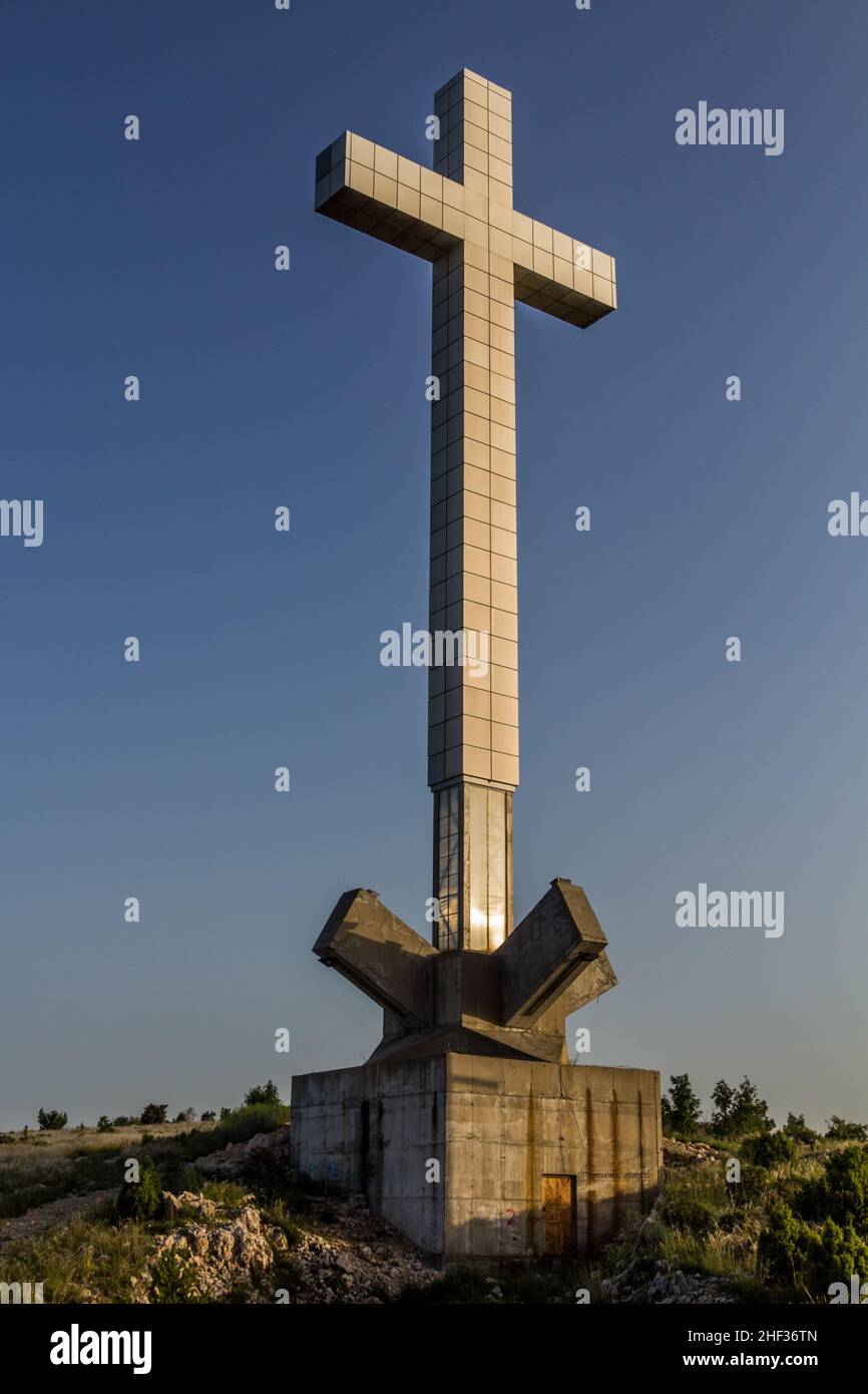 Cross at Hum mountain above Mostar. Bosnia and Herzegovina Stock Photo ...