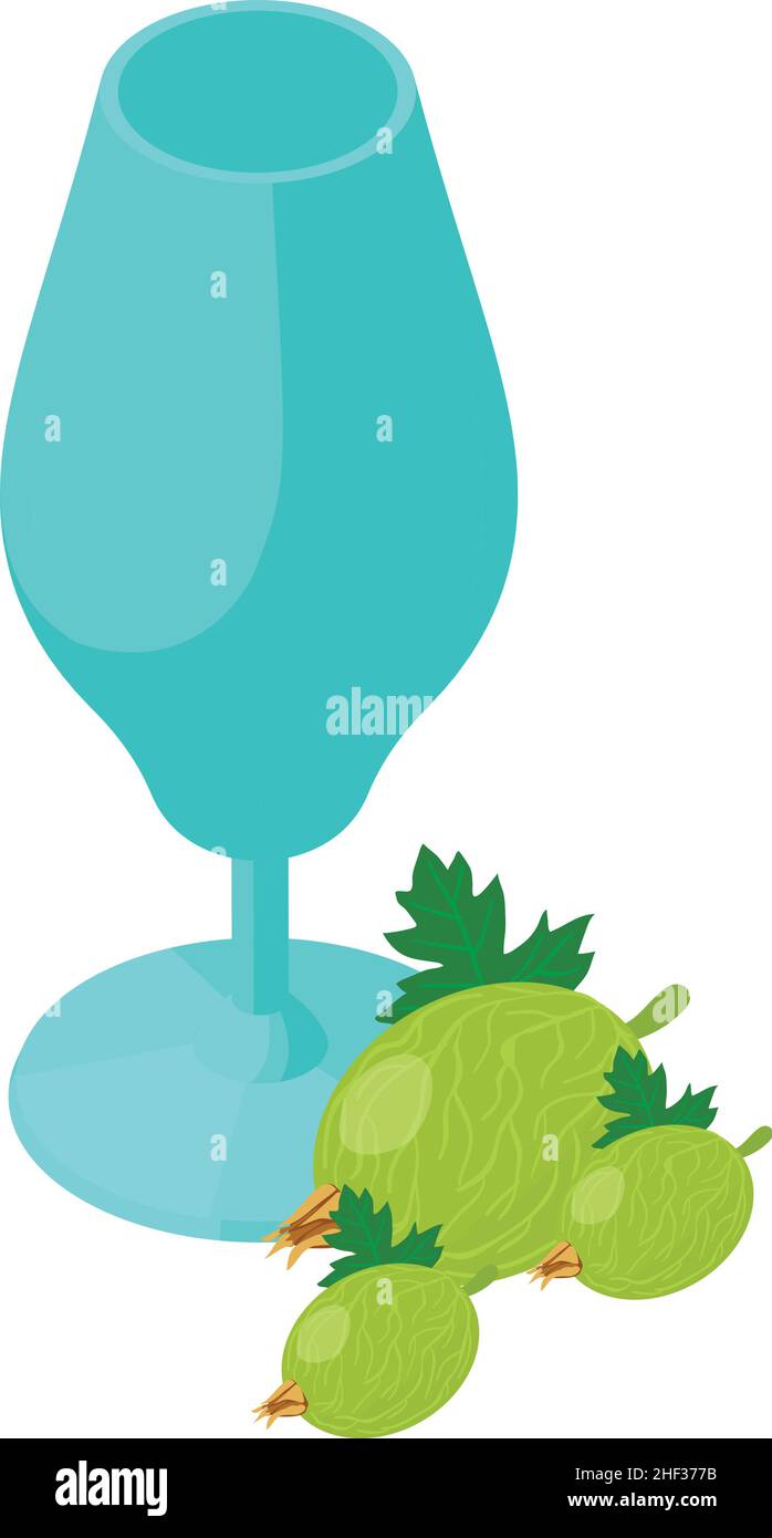 Gooseberry smoothie icon isometric vector. Stemmed glass and green ... Gooseberry smoothie icon isometric vector. Stemmed glass and green ...