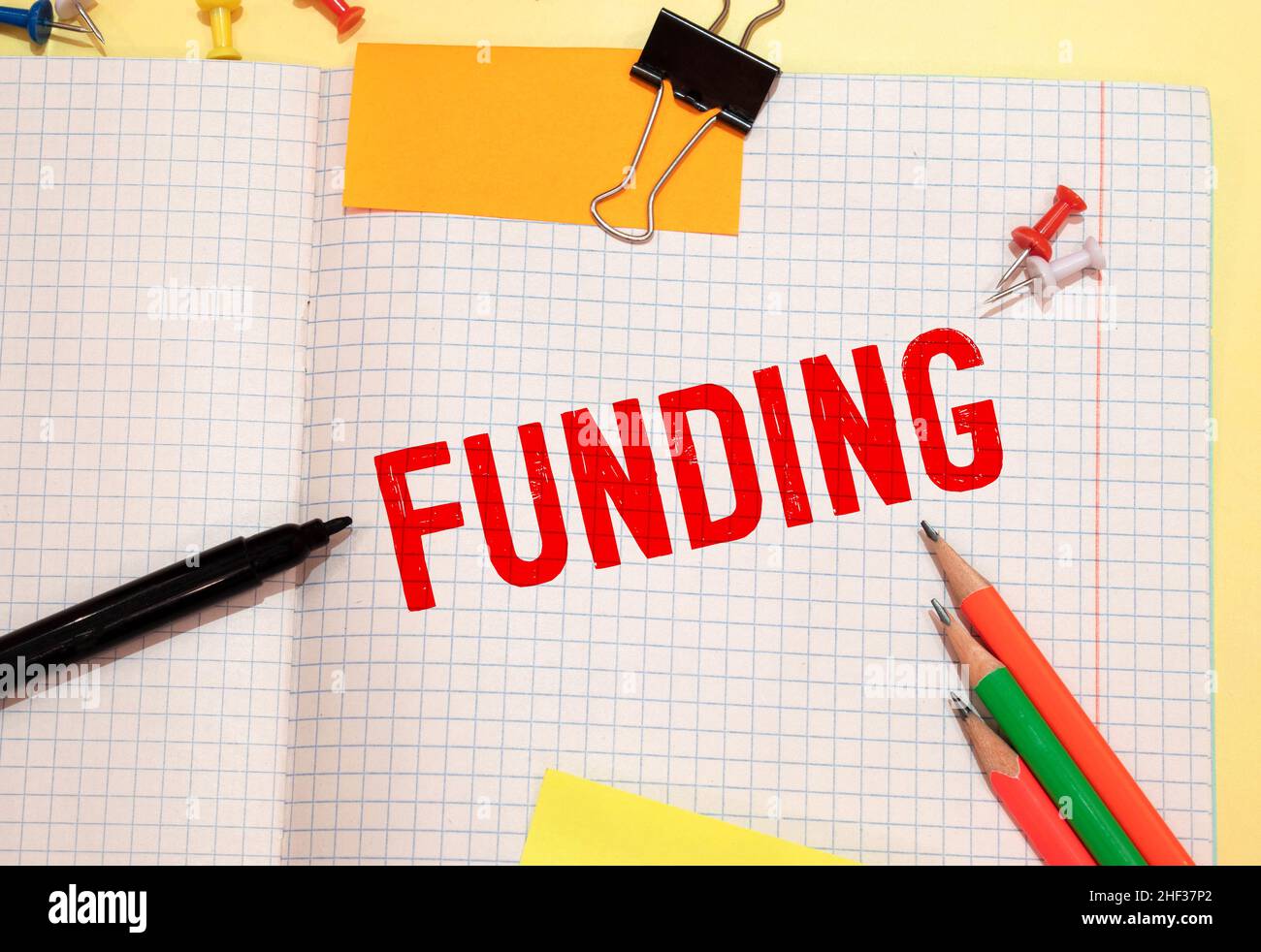 FUNDING Words on card with keyboard and office tools Stock Photo - Alamy