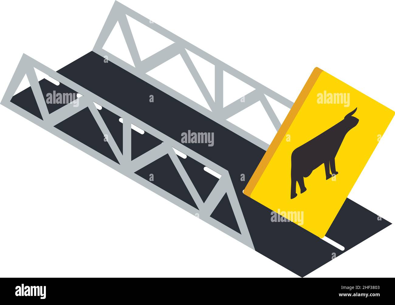 Cattle warning icon isometric vector. Bridge and warning road sign ...