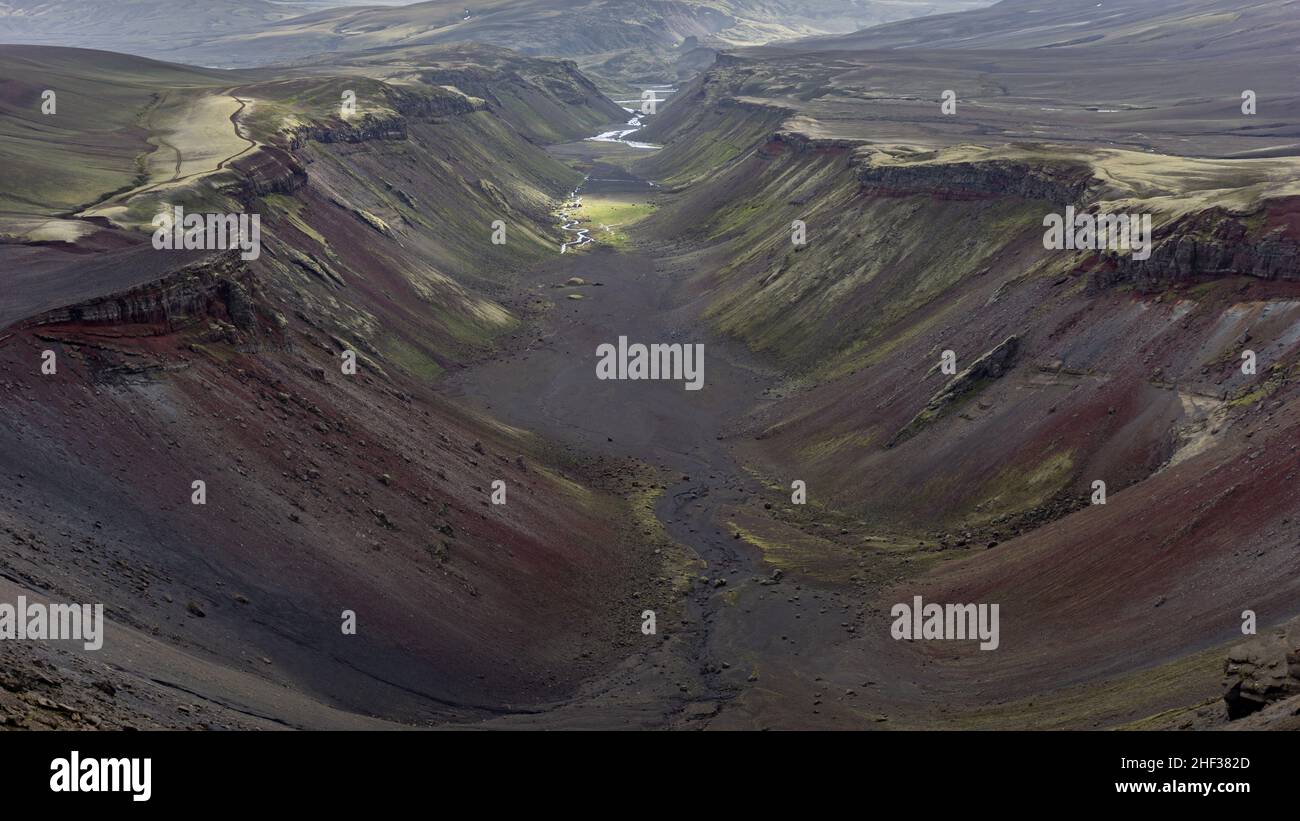 Magnificent volcanic landscape of the Eldgja volcanic fissure, Central ...