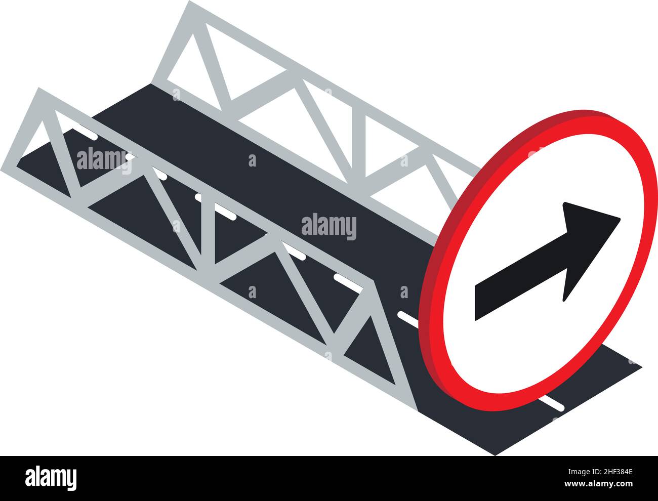 Right turn icon isometric vector. Road bridge and direction road sign ...