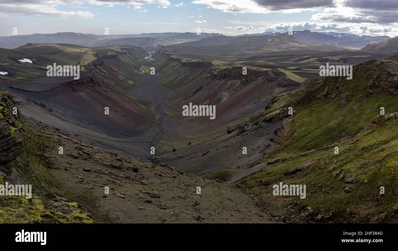 Magnificent volcanic landscape of the Eldgja volcanic fissure, Central ...