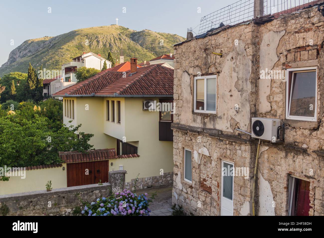 Damaged and renovated buildings in Mostar, Bosnia and Herzegovina Stock ...