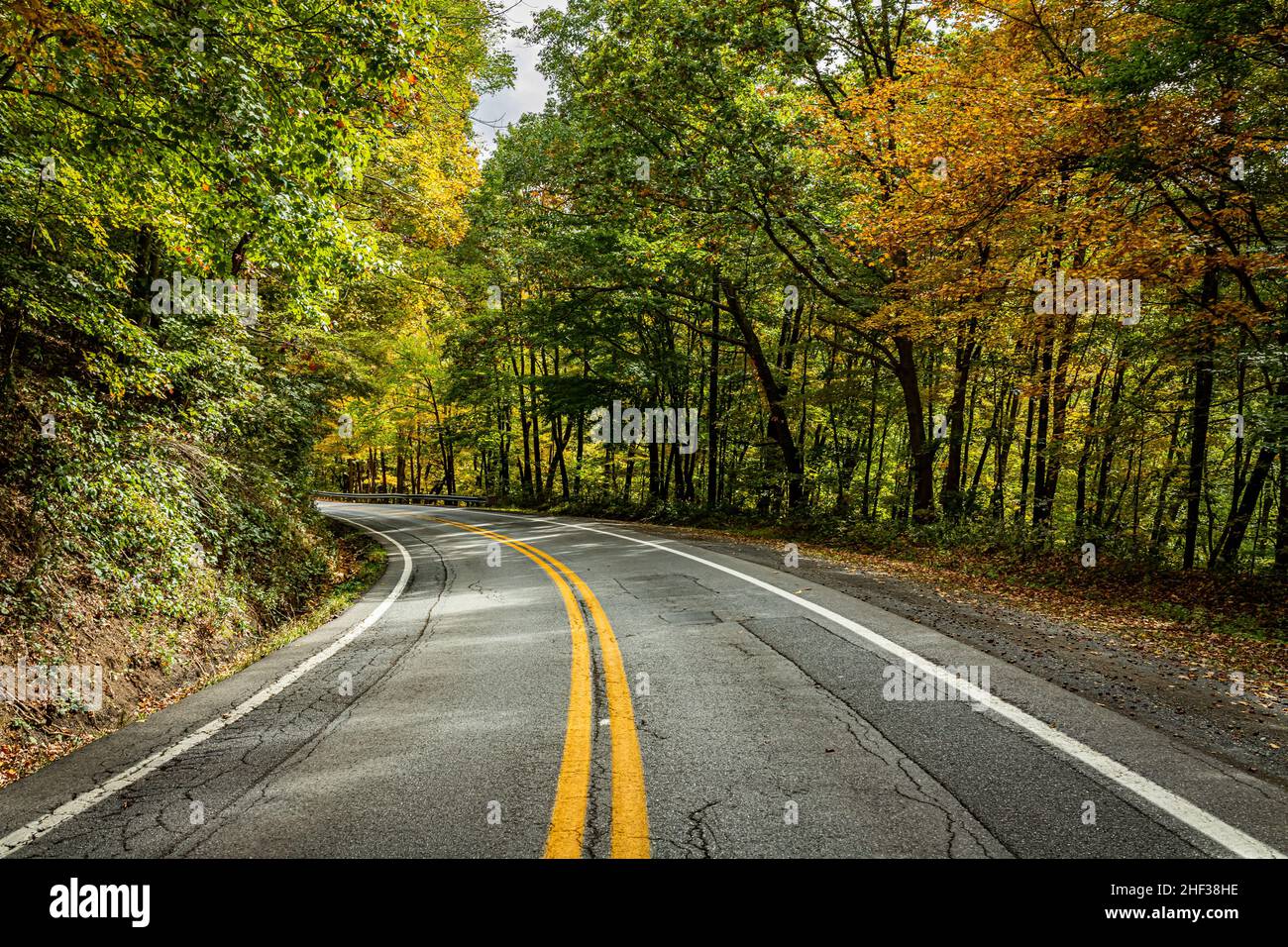 A winding road through the countryside in the Appalachian Mounntain ...