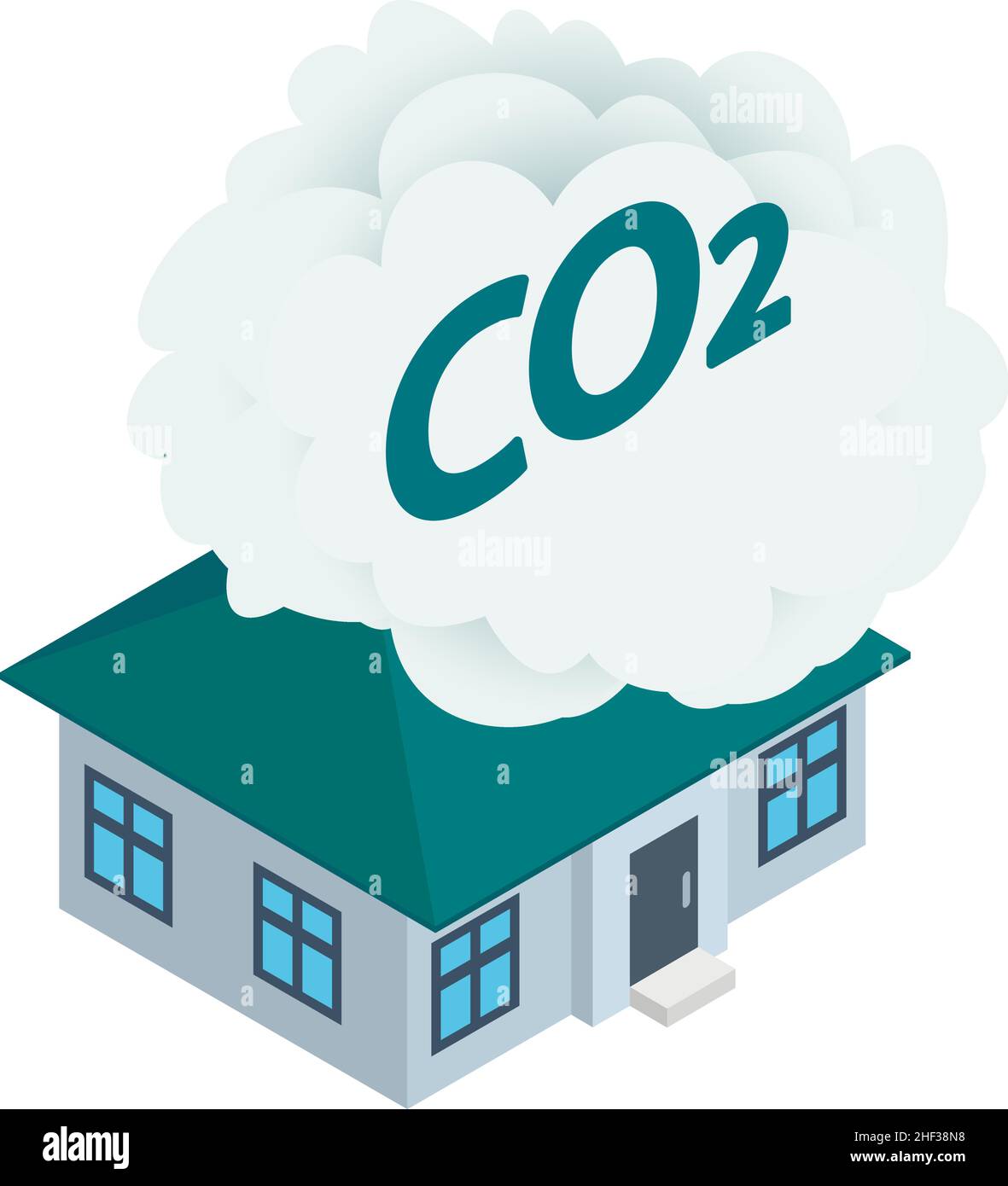 Co2 emission icon isometric vector. Co2 cloud over residential building ...