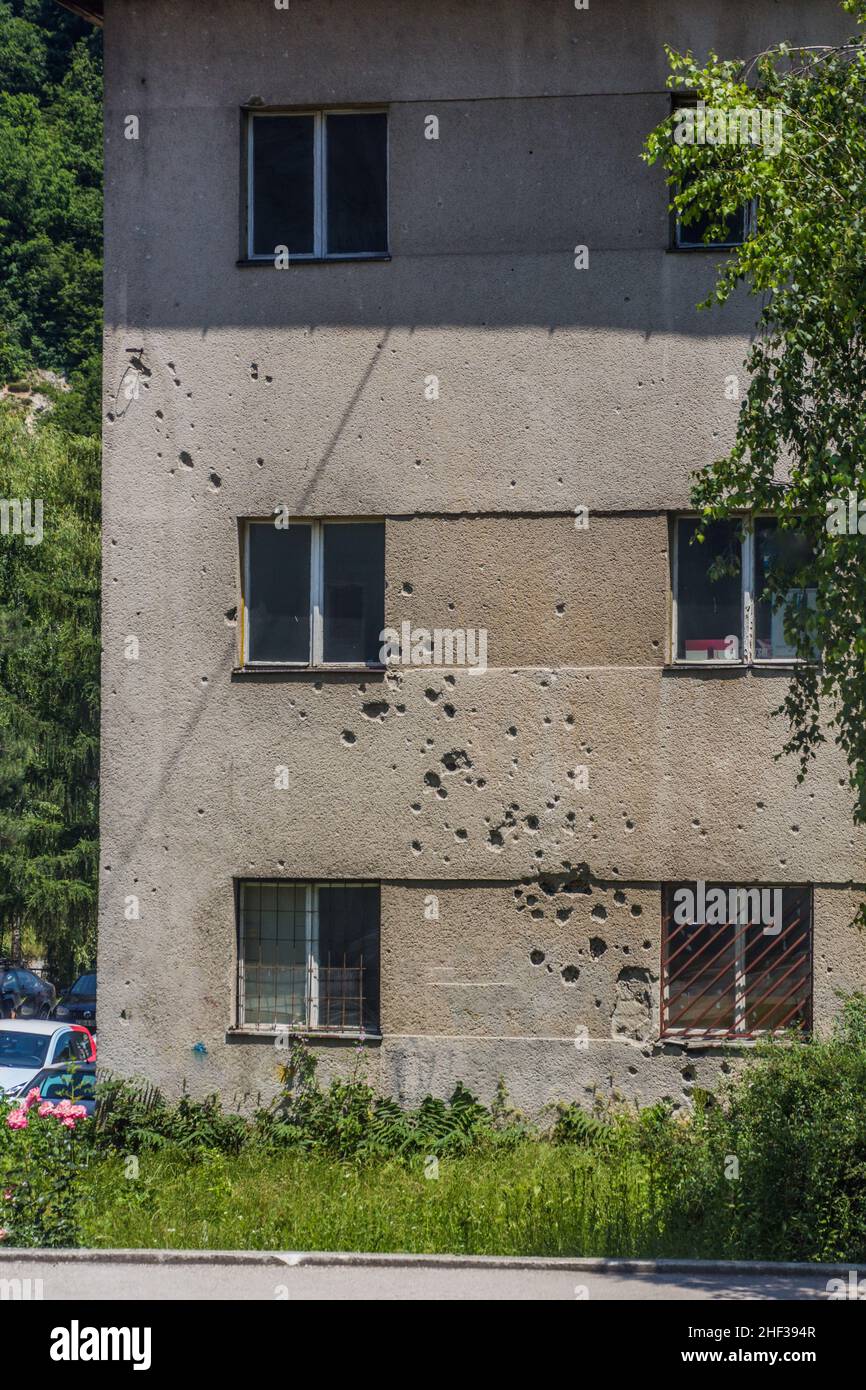 Bullet holes in a house in Konjic, Bosnia and Herzegovina Stock Photo ...