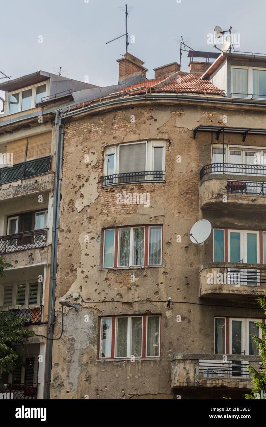 Bullet holes in a house in Sarajevo, Bosnia and Herzegovina Stock Photo ...